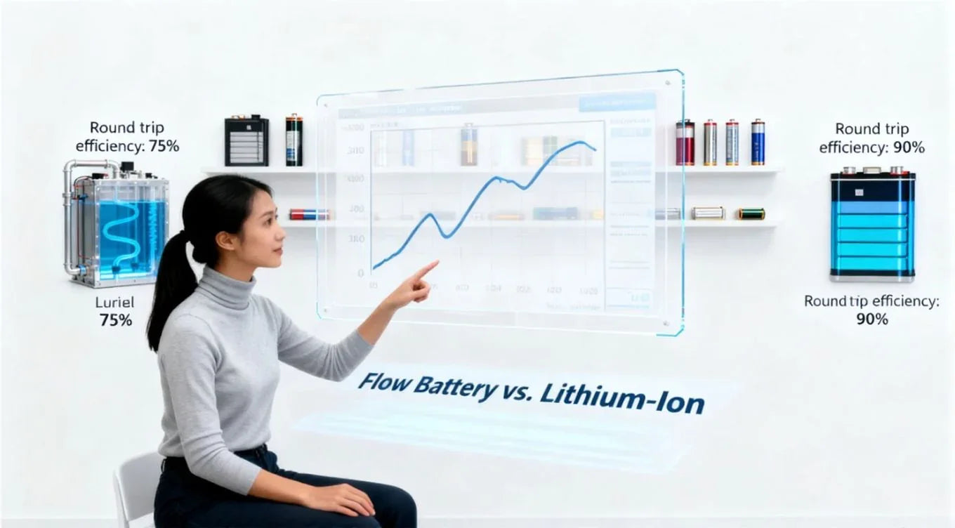 Round trip efficiency of flow battery vs. lithium - JMBatteries
