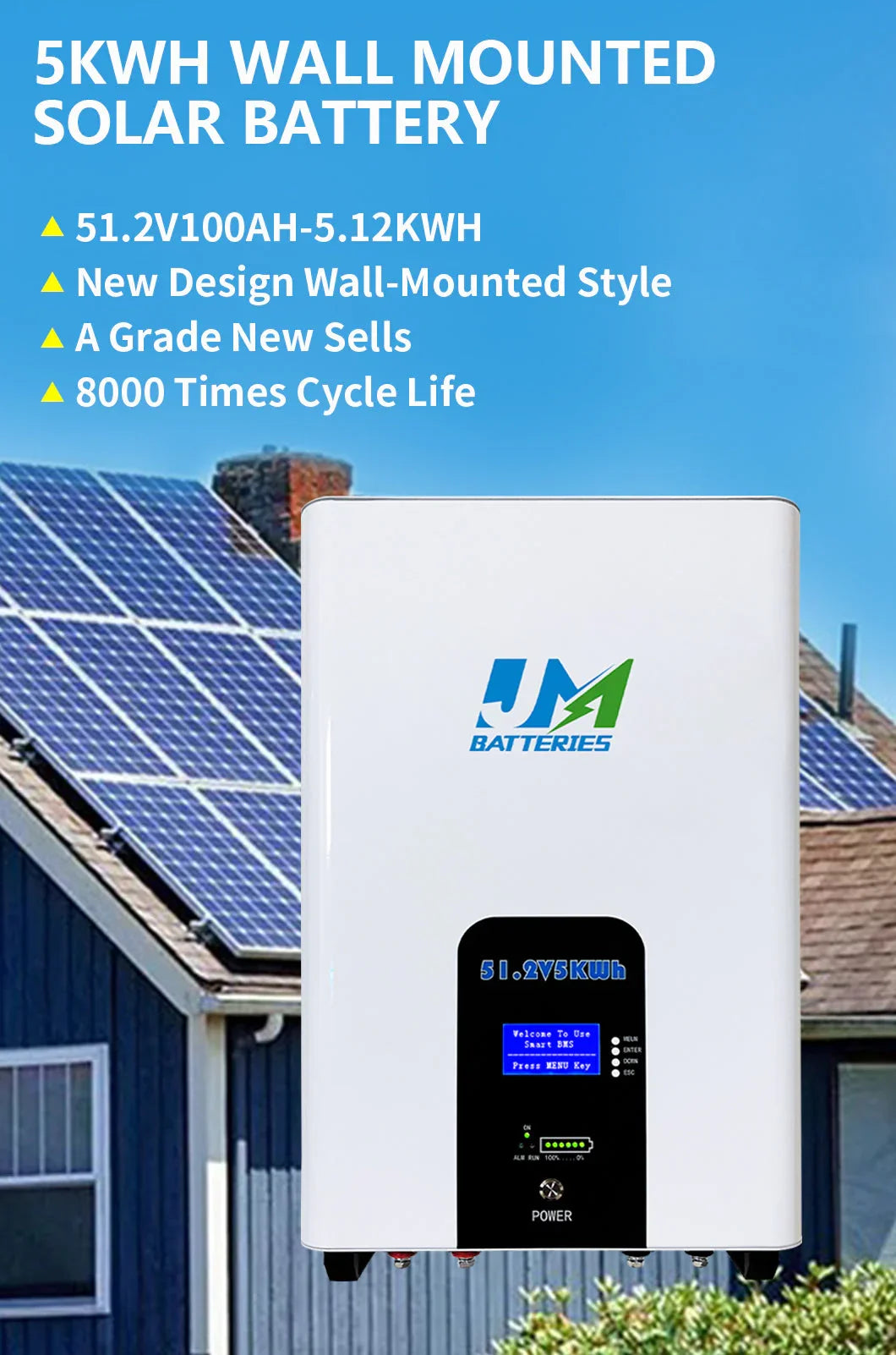 51.2V 100Ah 5kWh Wall-Mounted Lithium Battery – Powerful & – JMBatteries