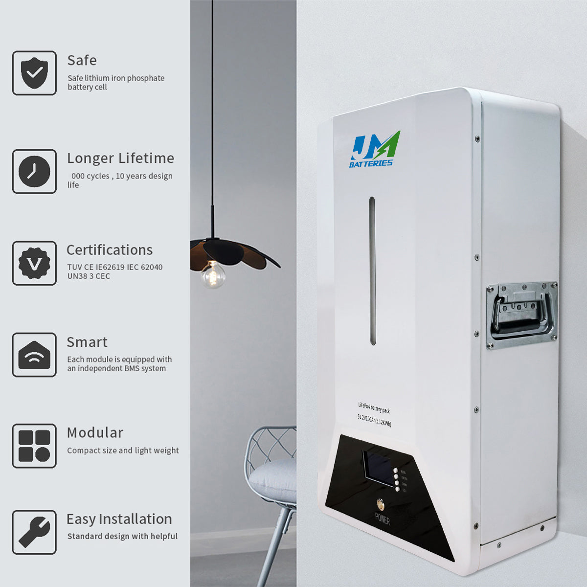 JM LiFePO4 5kwh 10kwh 15kwh 100ah 200Ah Deep Cycle Powerwall Mounted 4 ...